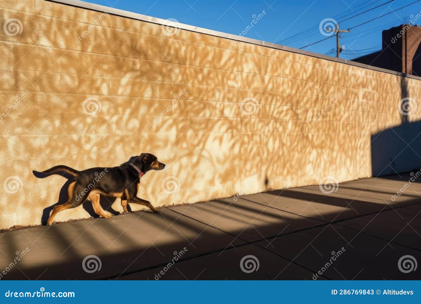 Shadow of Dog Chasing Tail Against a Wall Stock Image - Image of animal ...