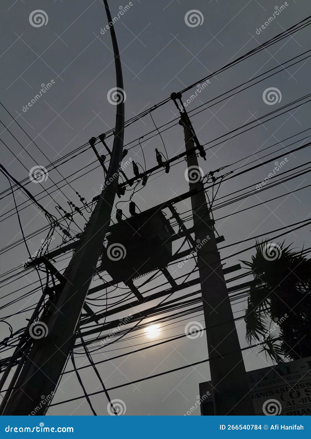 The Shadow Of The Electric Pole In The Background Of The Sun Stock ...