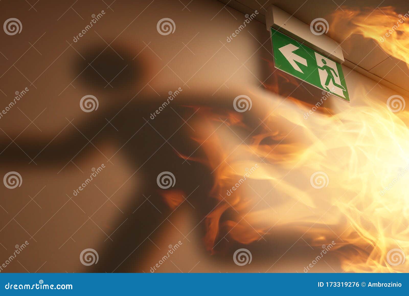 Shadow of an Escaping Man and a Fire in the Building Stock Photo ...