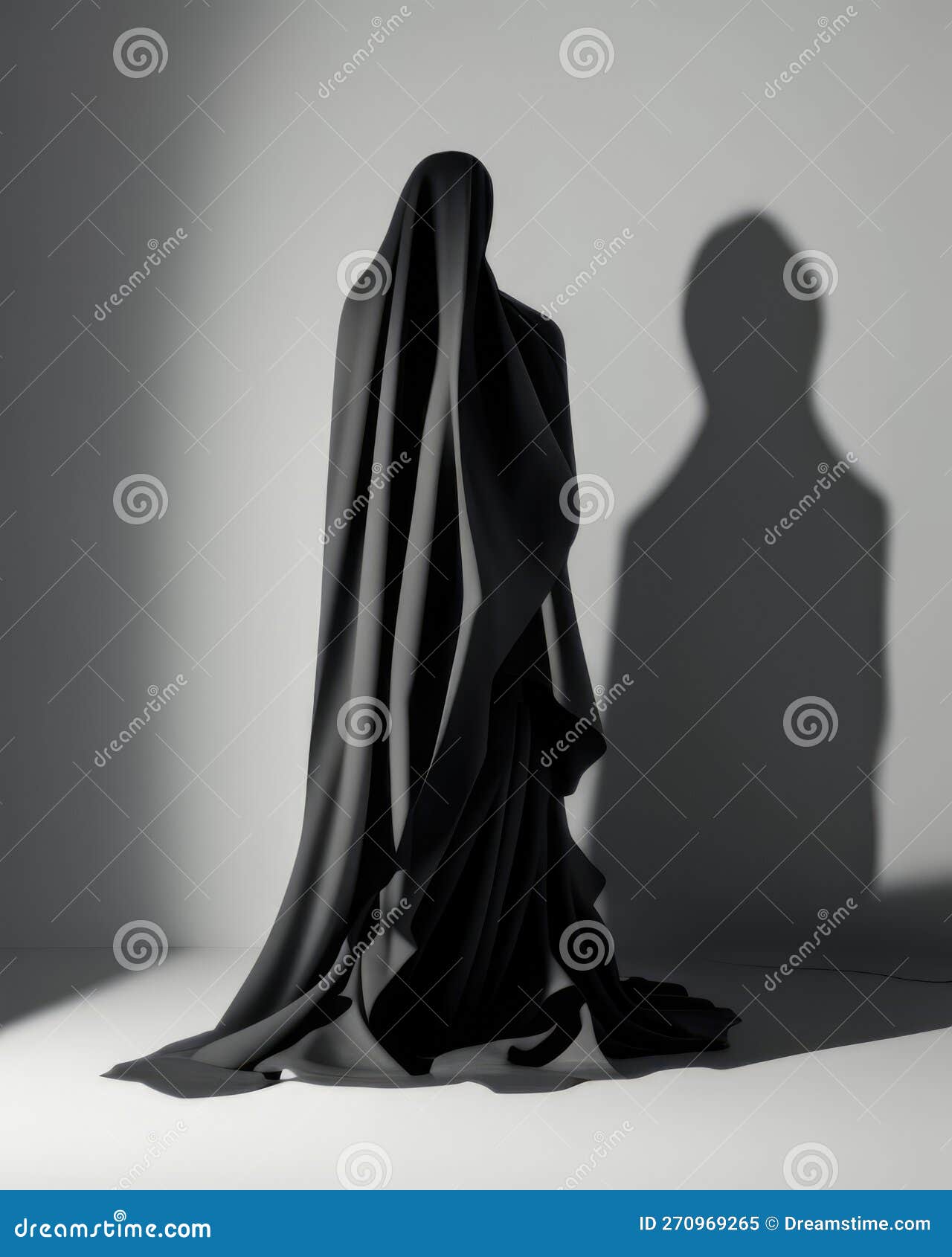 Shadow of a Figure with a Chiffon Shawl Draped Around Them. Podium ...