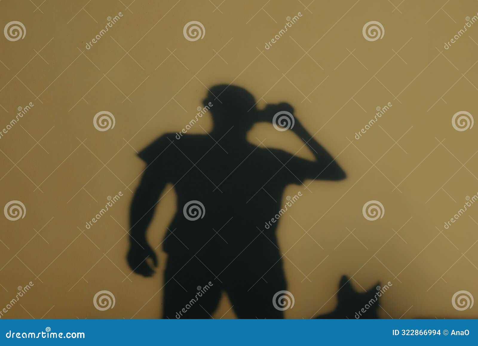 Shadow Figure. a Man Drinks Alcohol from a Bottle. Back View of Shadow ...