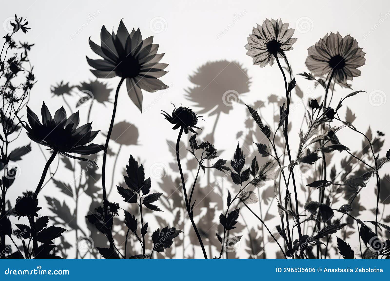 Shadow Flowers on White Background. Generative AI Stock Illustration ...