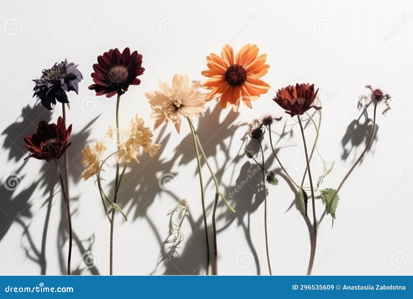 Shadow Flowers on White Background, Top View. Generative AI Stock ...