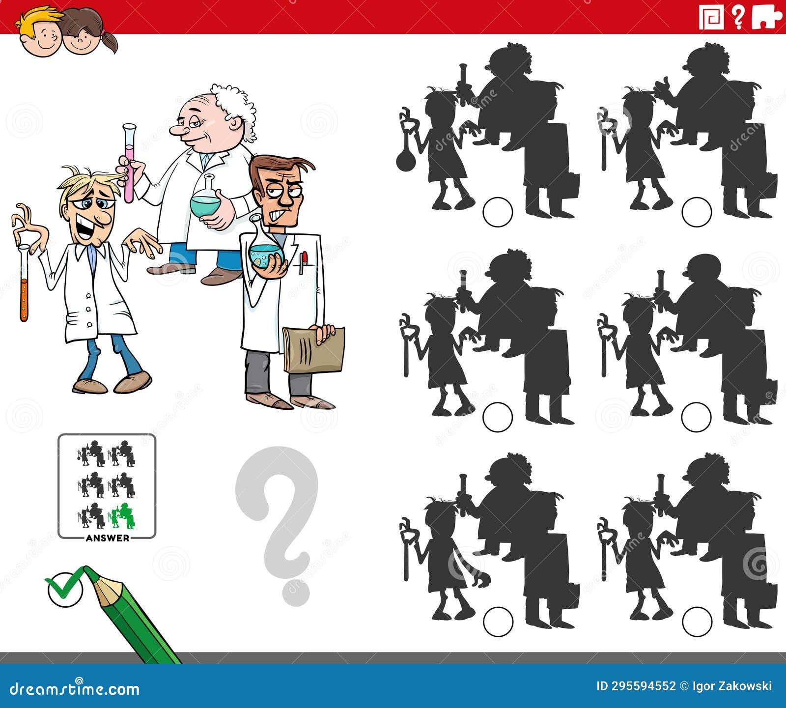 Shadow Game with Cartoon Scientists or Inventors Stock Vector ...