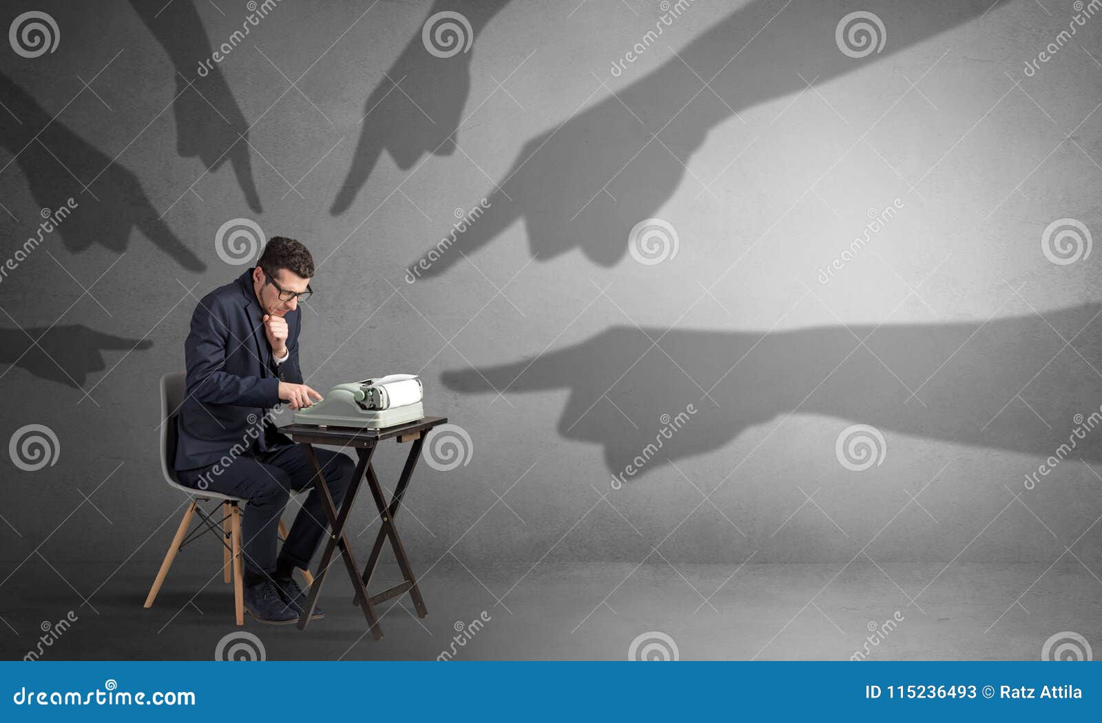 Shadow Hands Pointing at a Small Worker Stock Image - Image of ...