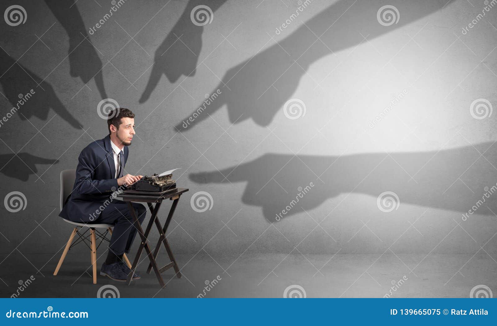 Shadow Hands Pointing at a Small Worker Stock Image - Image of male ...