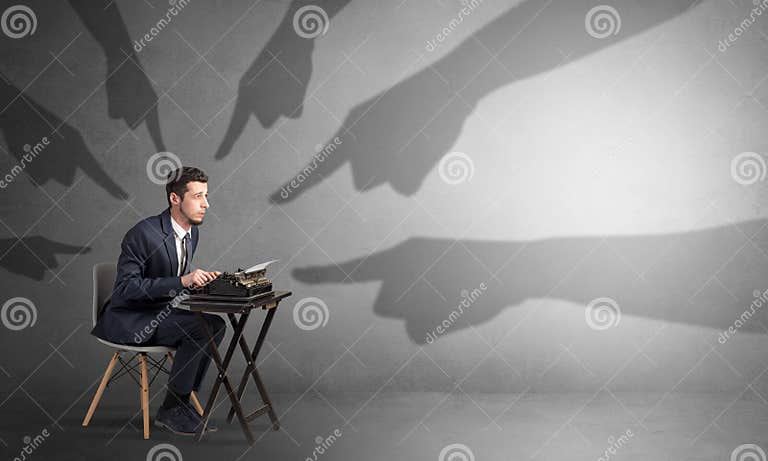 Shadow Hands Pointing at a Small Worker Stock Image - Image of male ...