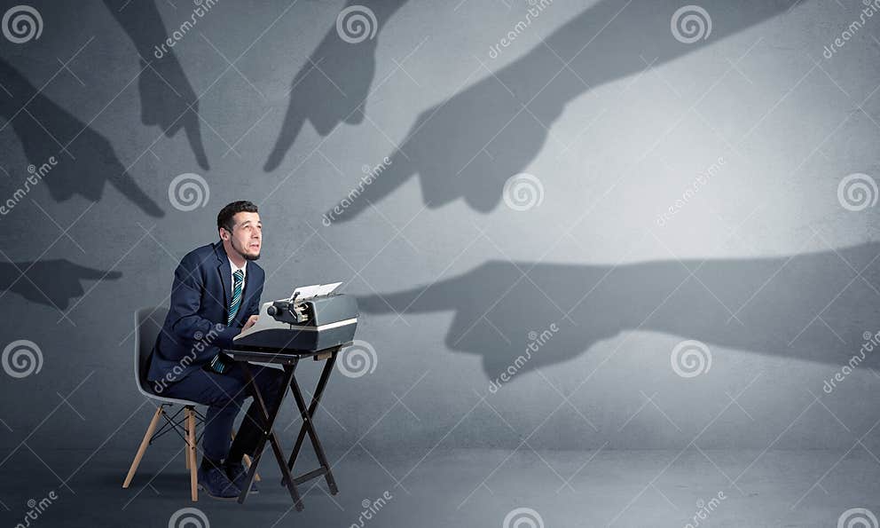 Shadow Hands Pointing at a Small Worker Stock Image - Image of blogger ...