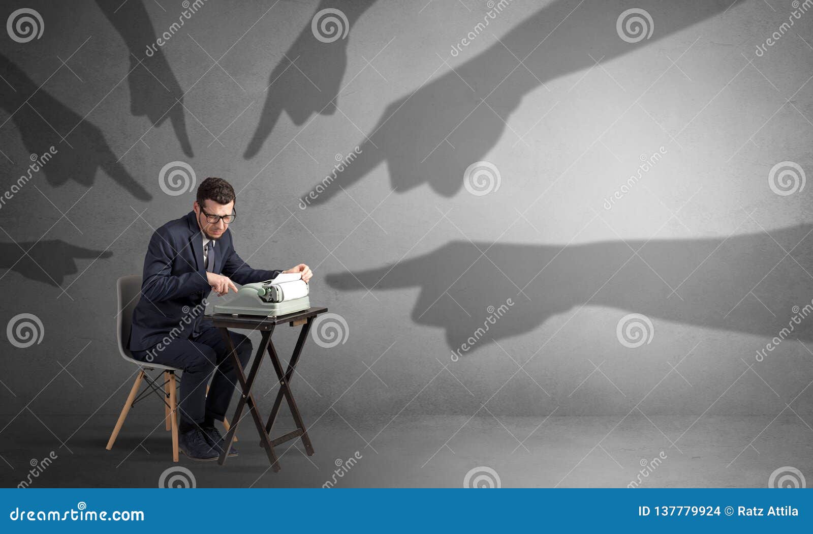Shadow Hands Pointing at a Small Worker Stock Photo - Image of banker ...