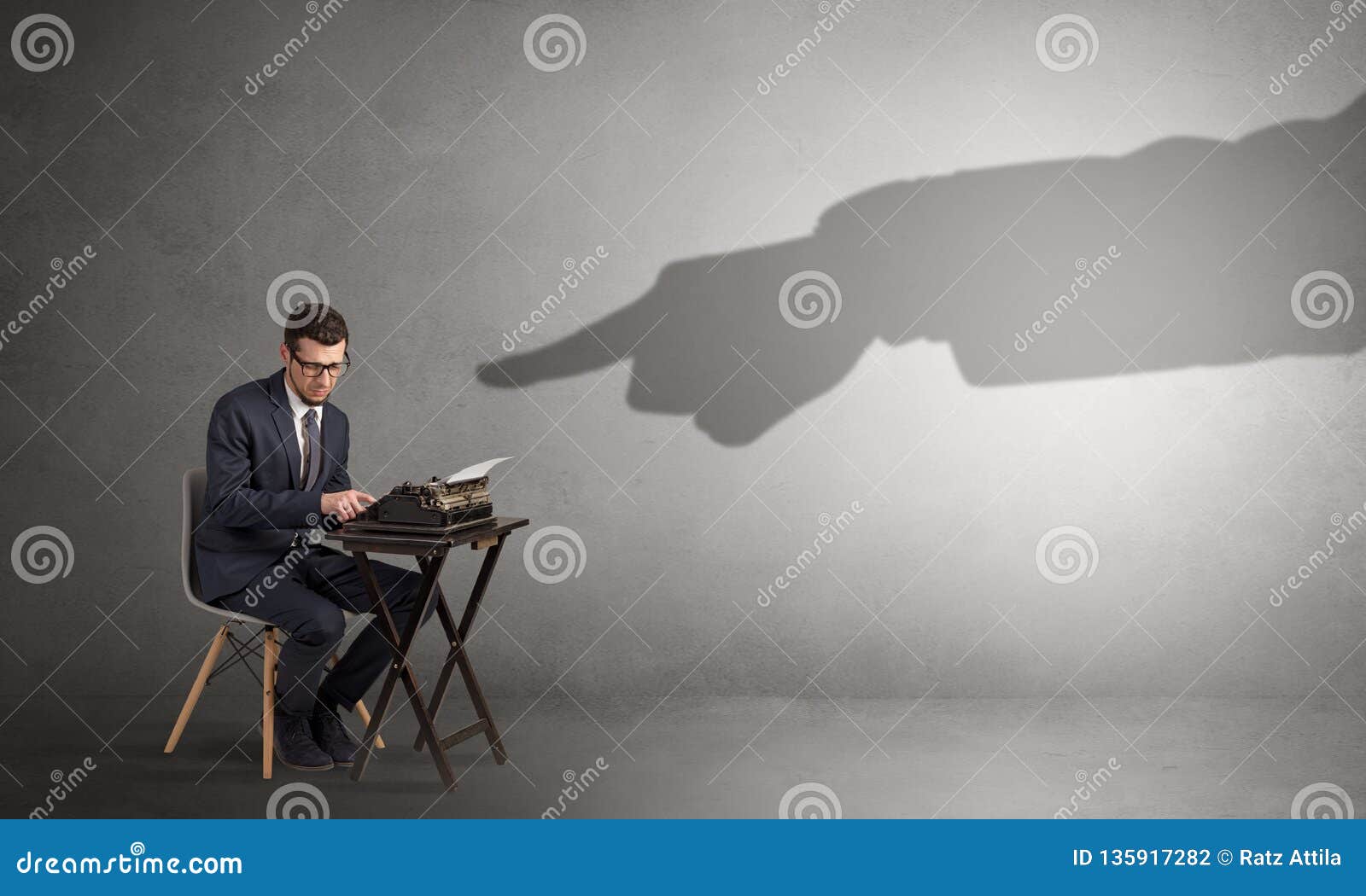 Shadow Hands Pointing at a Small Worker Stock Photo - Image of ...