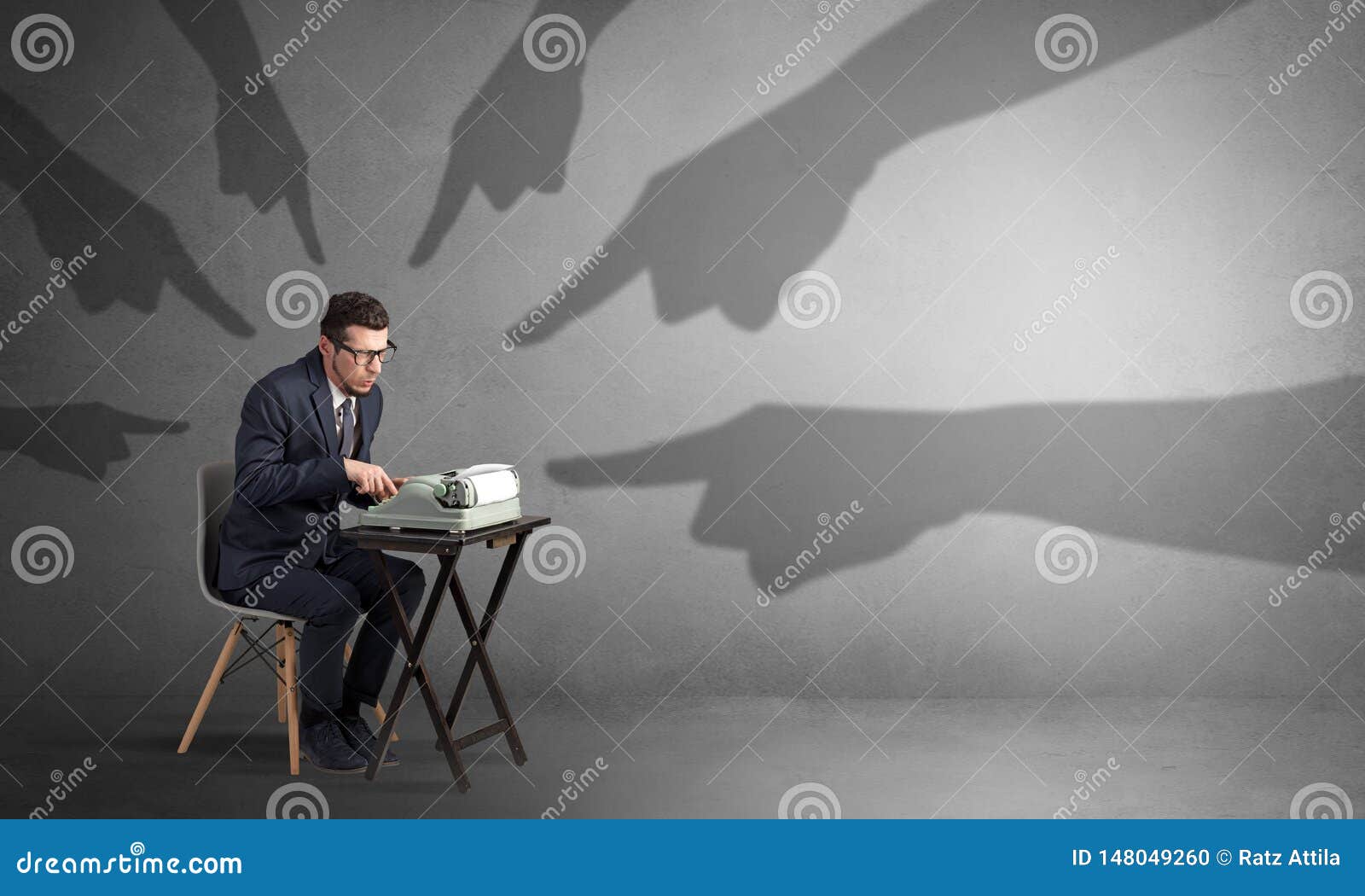 Shadow Hands Pointing at a Small Worker Stock Photo - Image of blogger ...