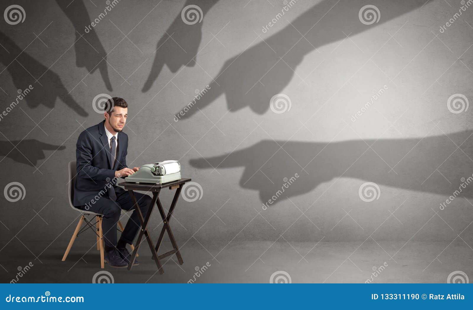 Shadow Hands Pointing at a Small Worker Stock Photo - Image of hoax ...
