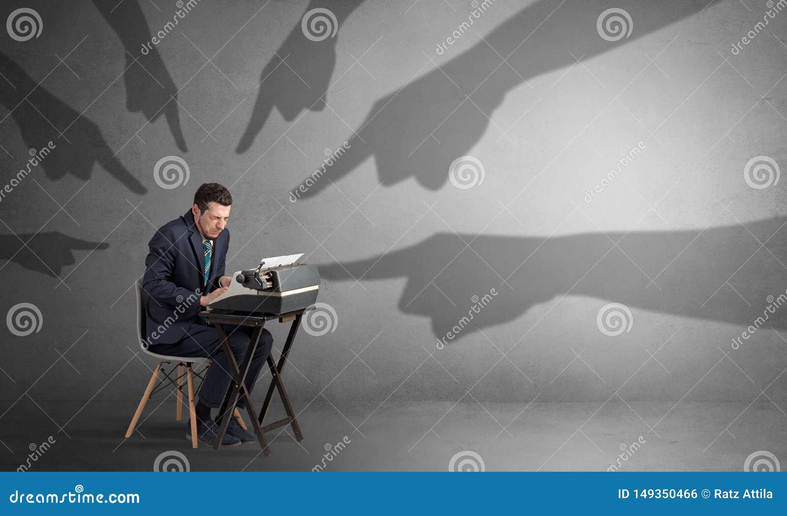 Shadow Hands Pointing at a Small Worker Stock Photo - Image of hoax ...