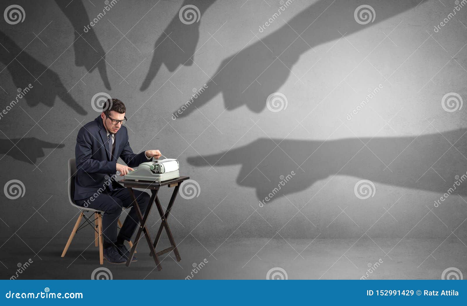 Shadow Hands Pointing at a Small Worker Stock Image - Image of hoax ...