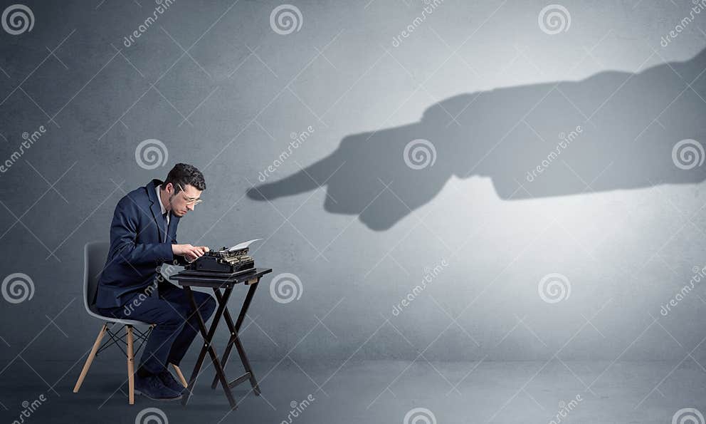 Shadow Hands Pointing at a Small Worker Stock Photo - Image of dictate ...