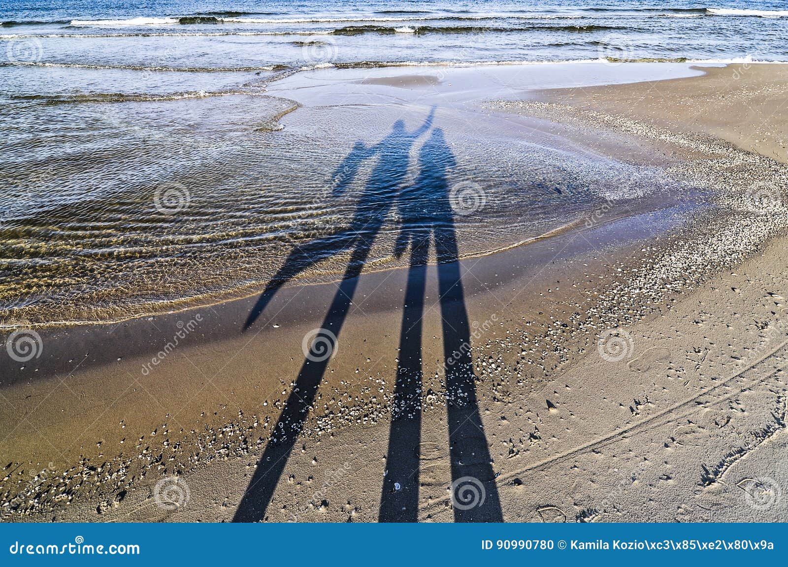 Shadow of Happy People Walking on a Beach by the Baltic Sea. Stock ...