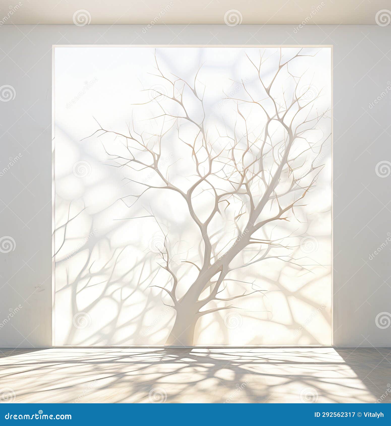 The Shadow of a Large Tree on the White Wall and Floor Inside the Room ...
