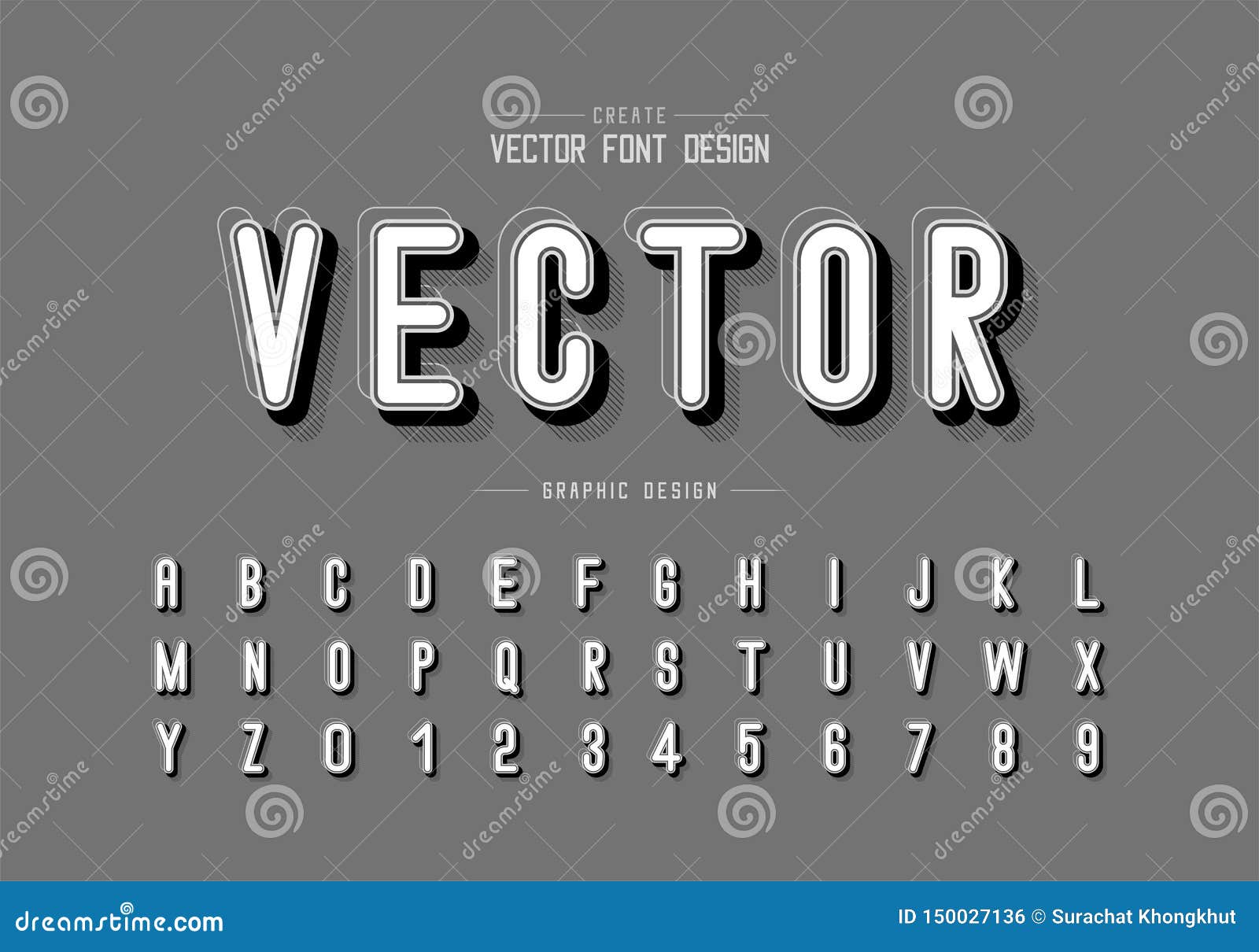 Shadow and Line Font Vector, Alphabet Letter Style Typeface and Number ...