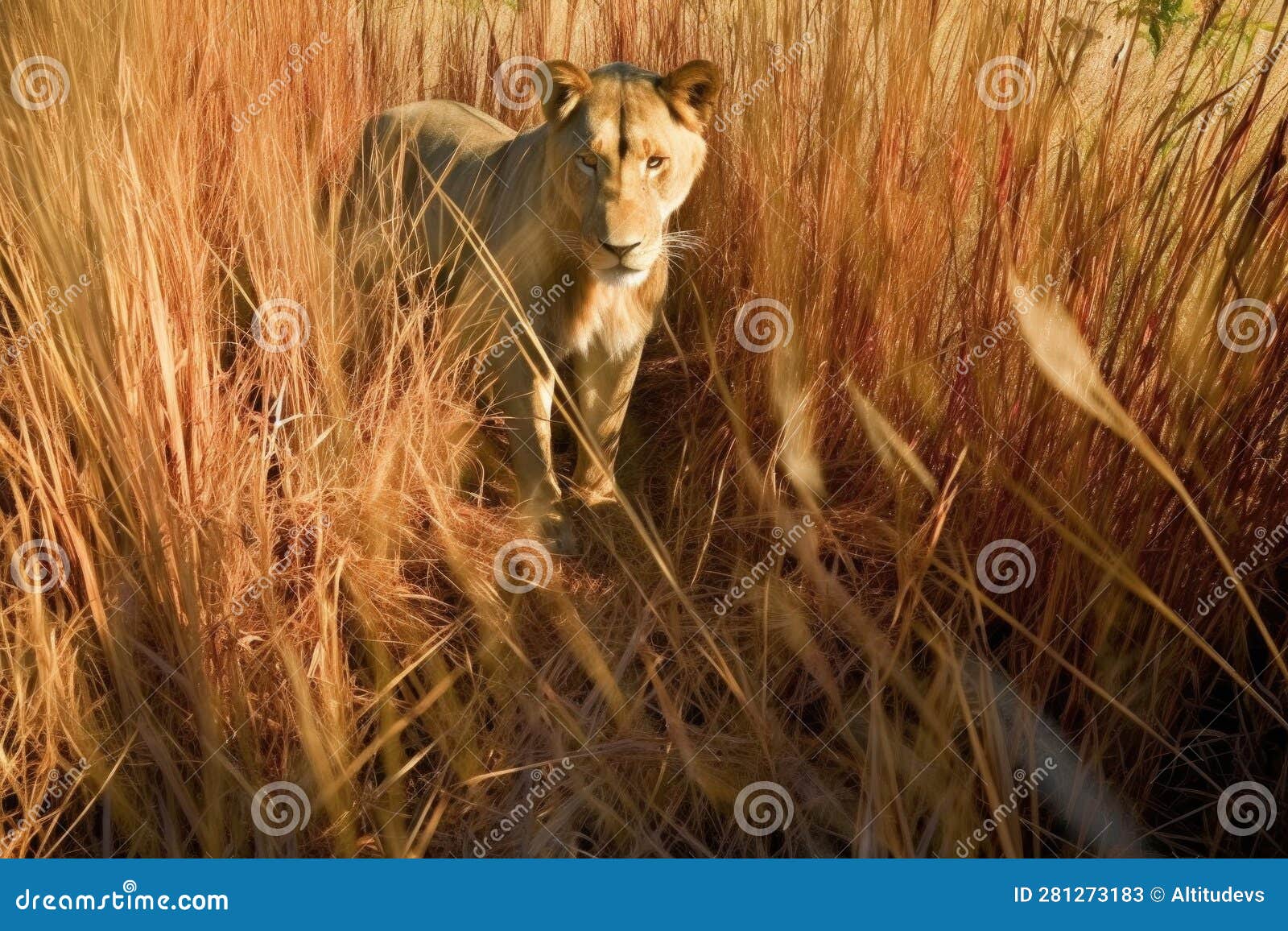 Shadow of a Lion Cast on Sunlit Savanna Grass Stock Illustration ...
