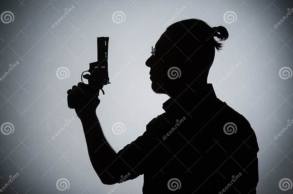 The Shadow of the Man with Gun Stock Photo - Image of gangster ...