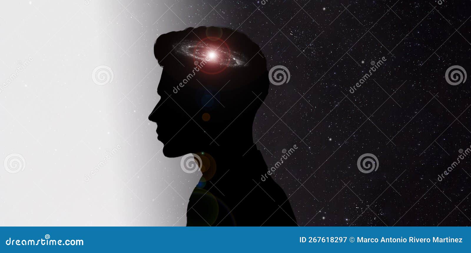 Shadow of a Man in Profile Thinking about a Galaxy Stock Illustration ...