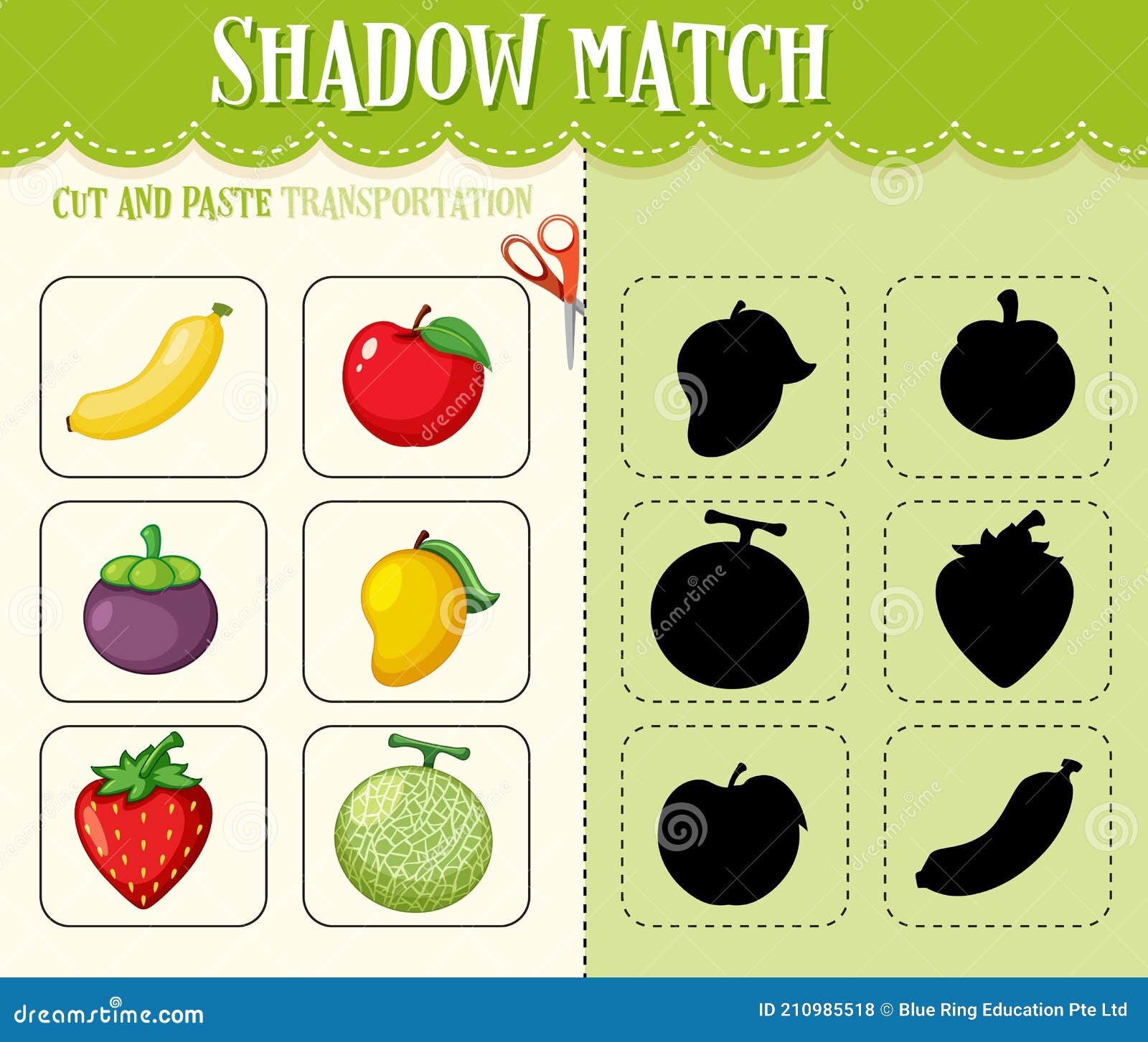 Shadow match game for kids stock vector. Illustration of food - 210985518