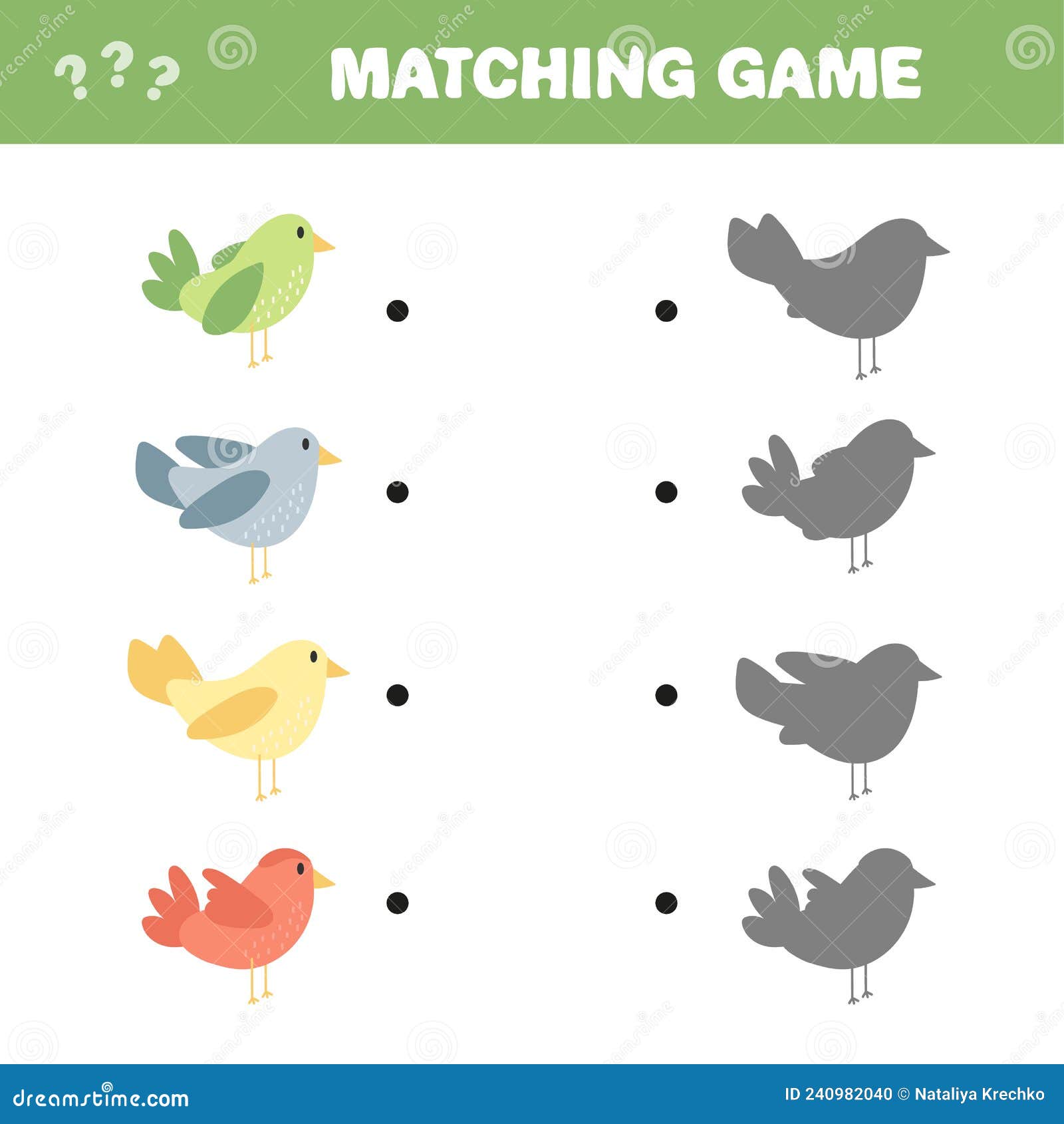 Shadow Matching Activity with Cute Birds. Find the Correct Silhouette ...