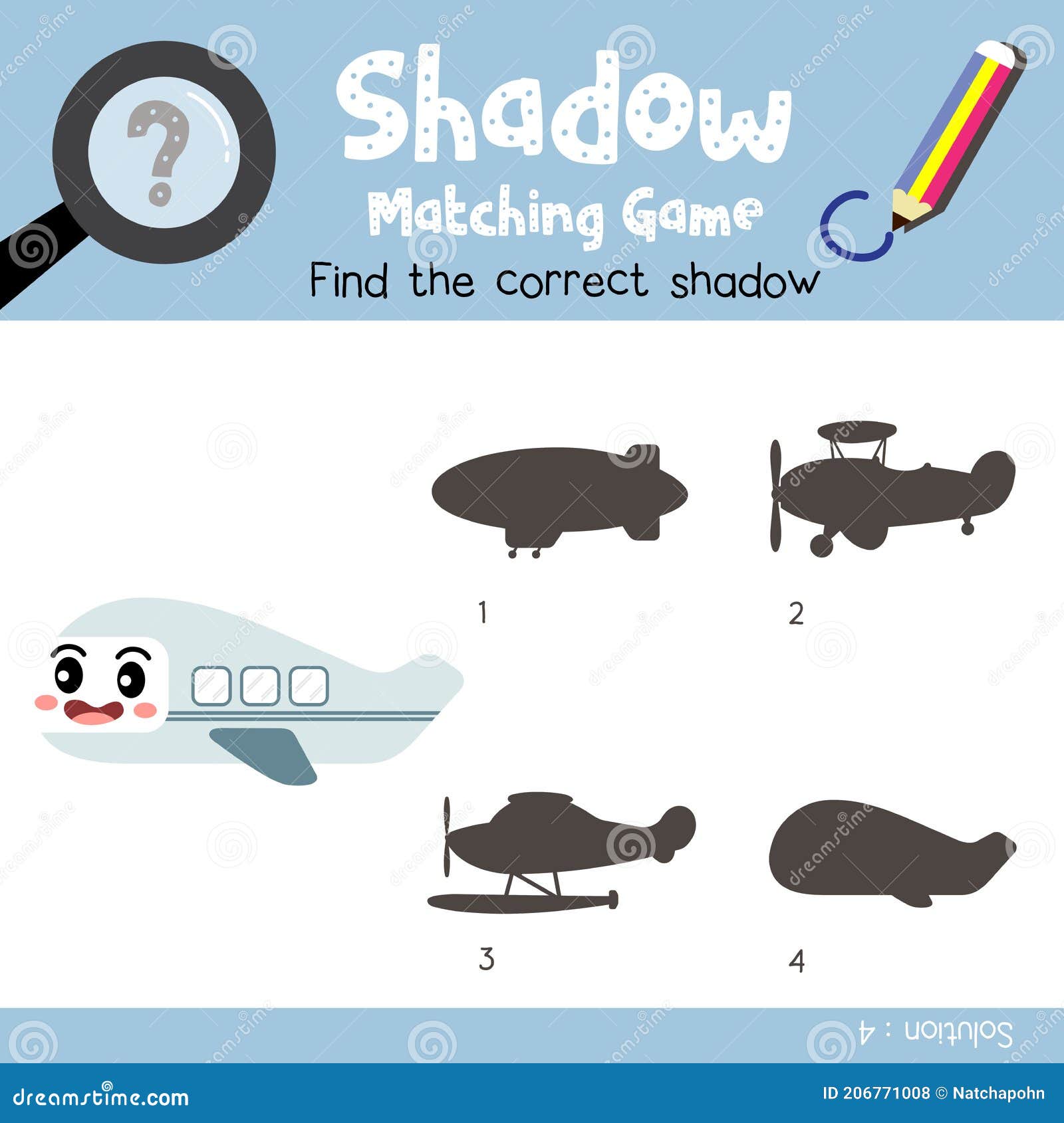 Shadow Matching Game Airplane Side View Vector Illustration Stock ...