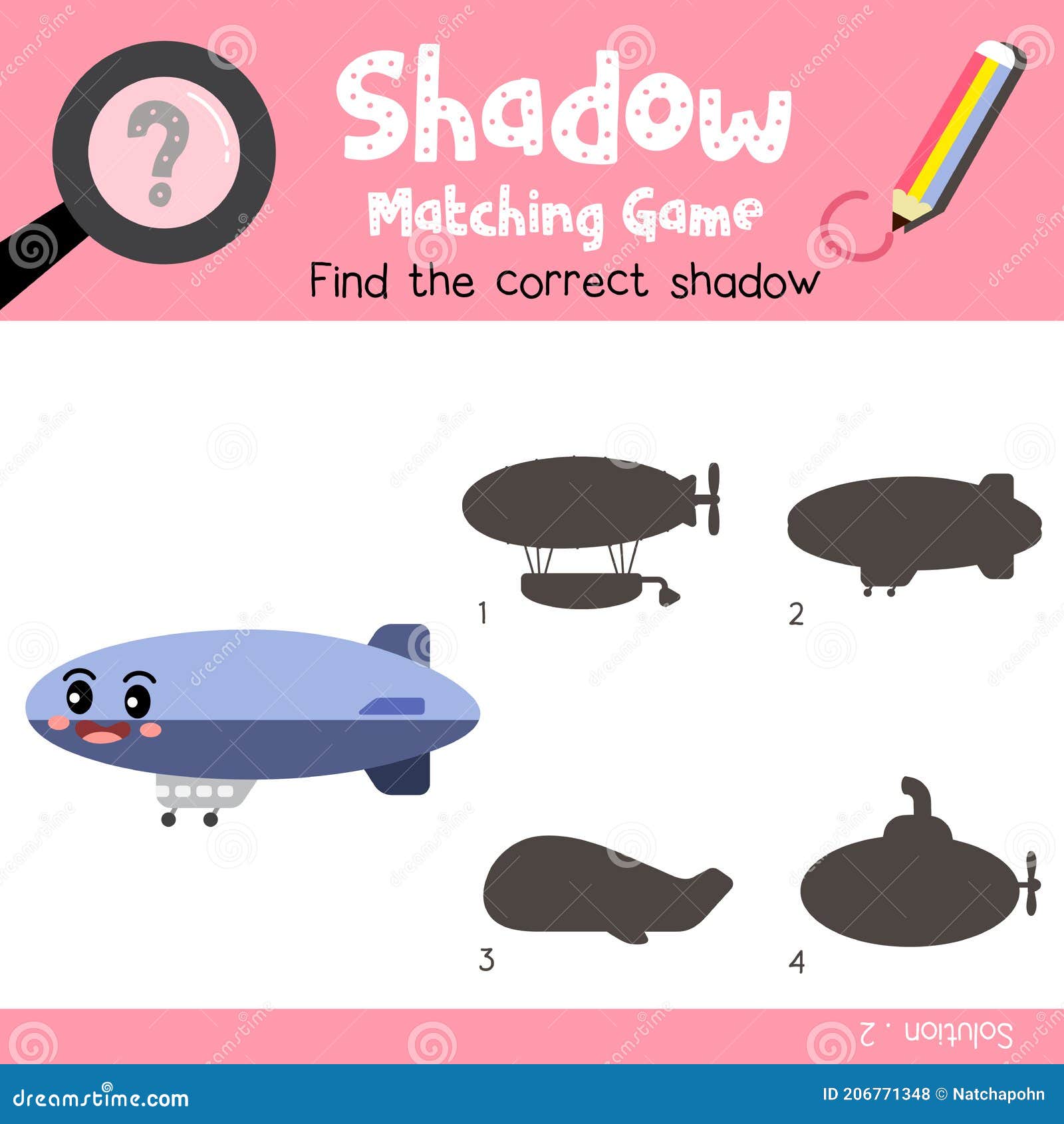 Shadow Matching Game Blimp Side View Vector Illustration Stock Vector ...