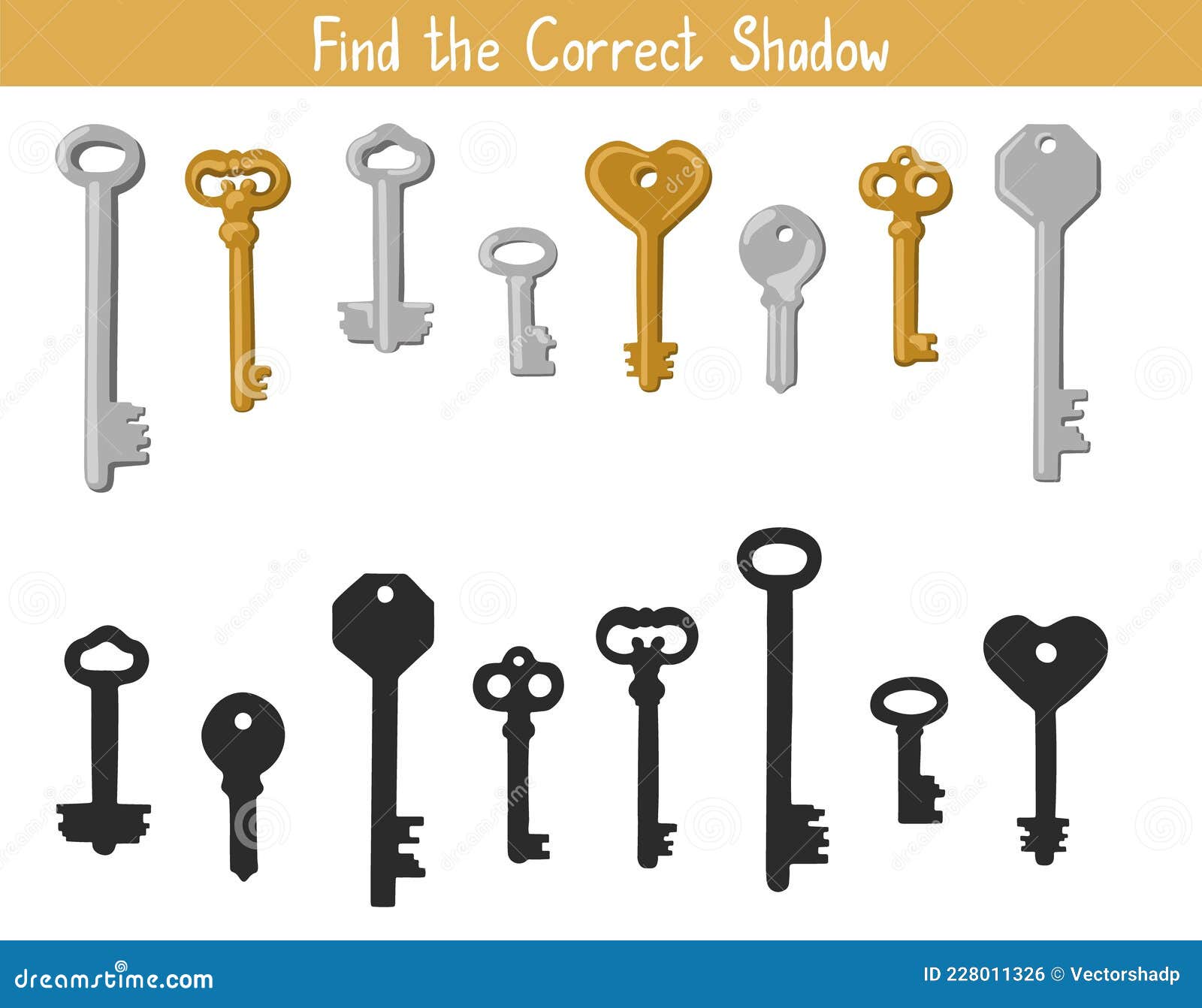 Shadow Matching Game for Children. Find the Correct Shadow for Keys ...
