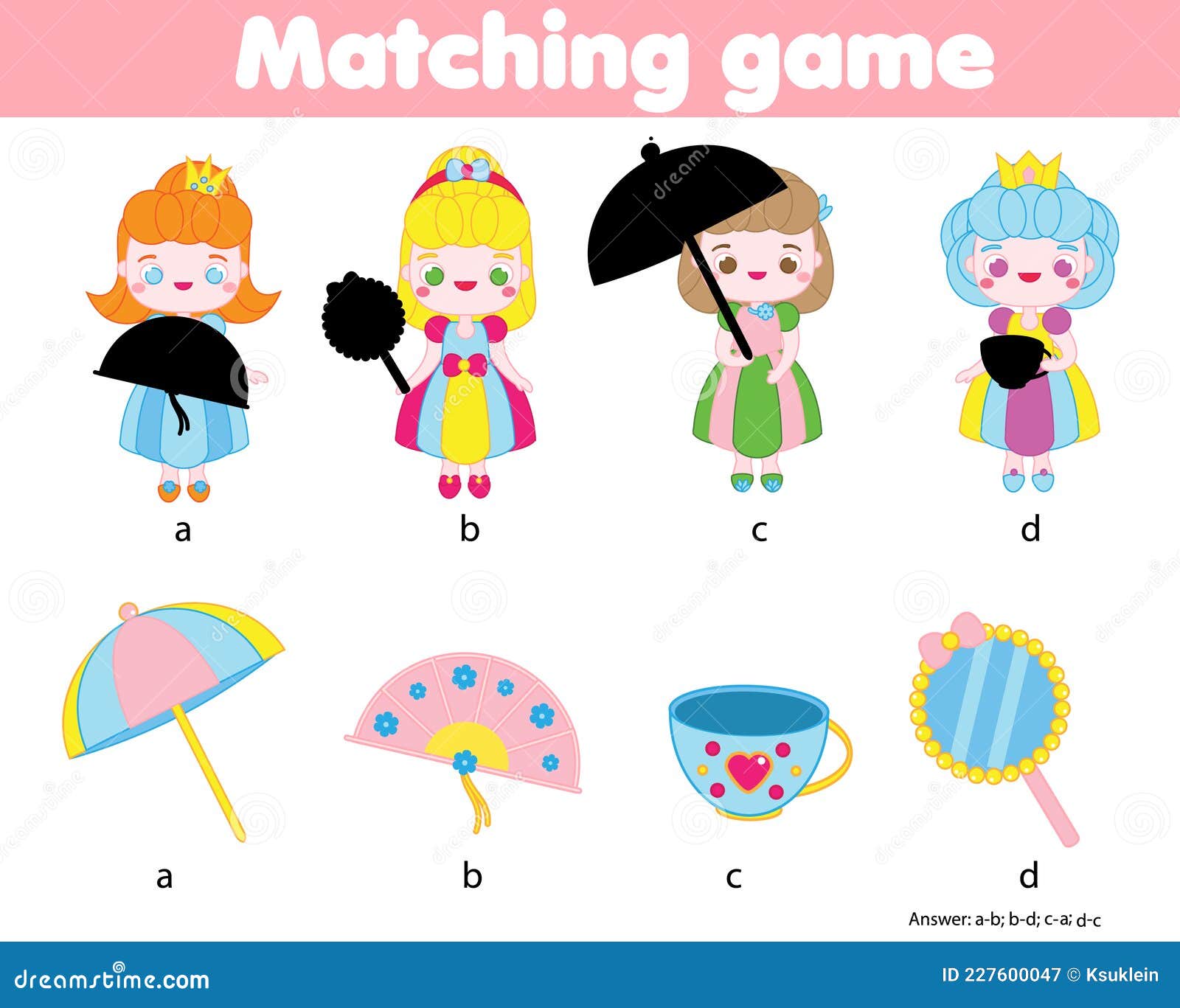 Shadow Matching Game. Princess Theme Kids Activity. Find Silhouettes Of ...