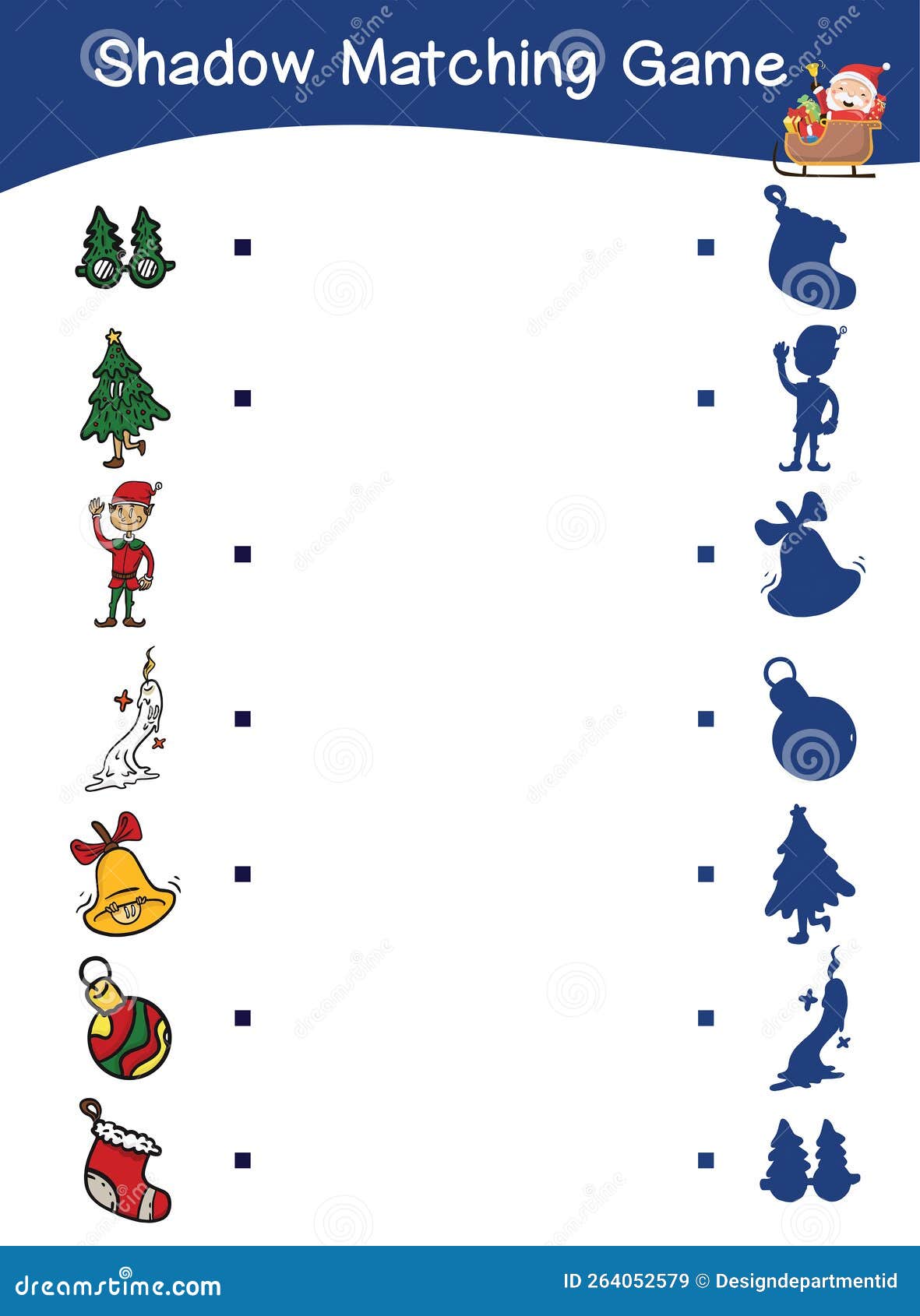 Shadow Matching Game Worksheet with Christmas Theme Stock Vector ...