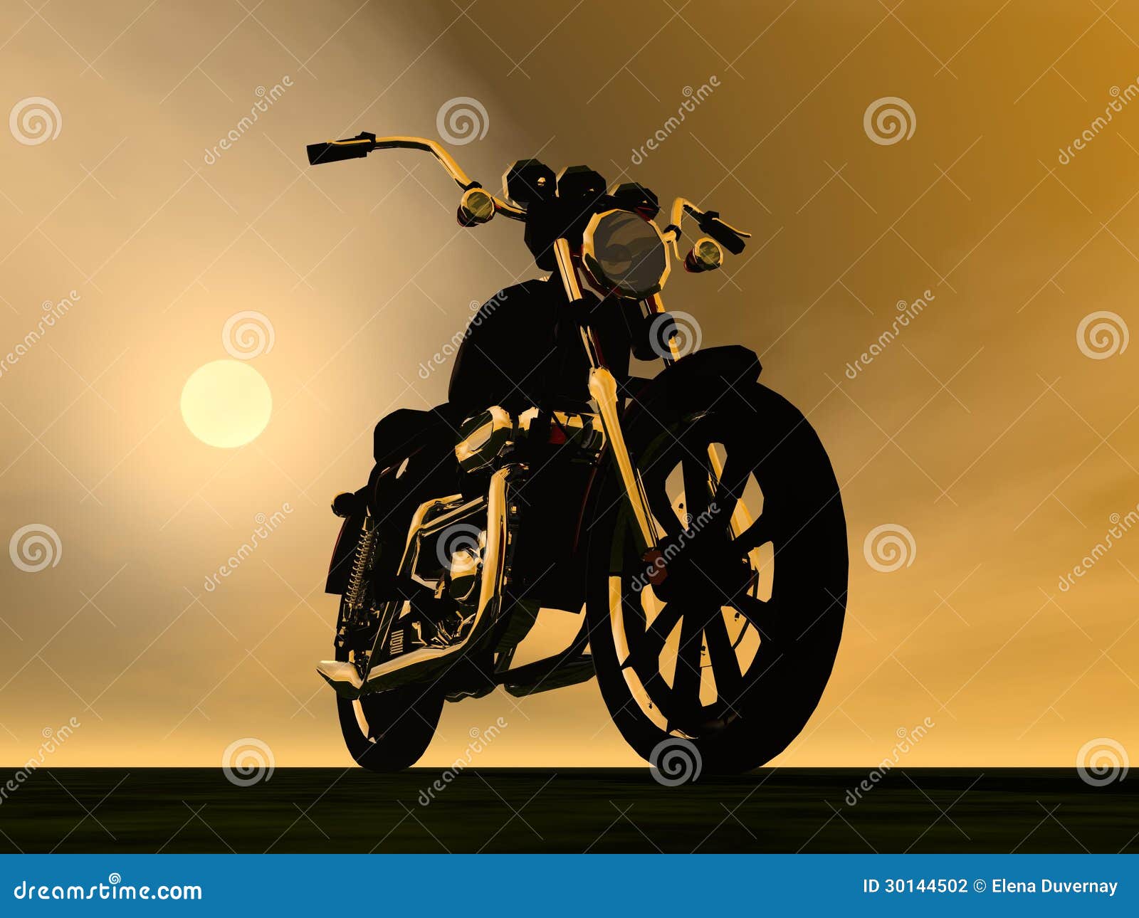 Motobike Sunset - 3D Render Stock Illustration - Illustration of ...