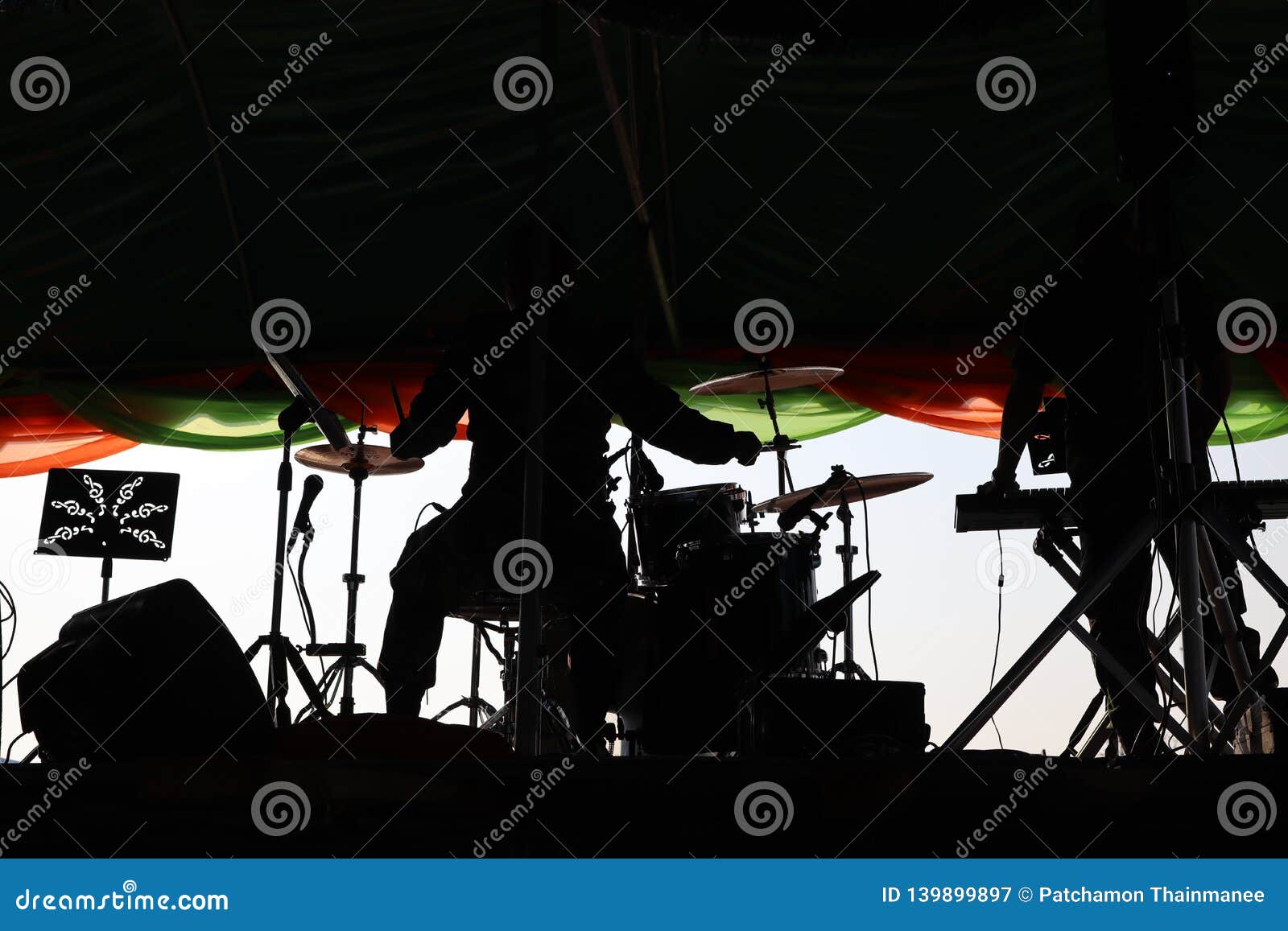 Shadow Musicians are Drumming on Stage. Stock Image - Image of shadow ...