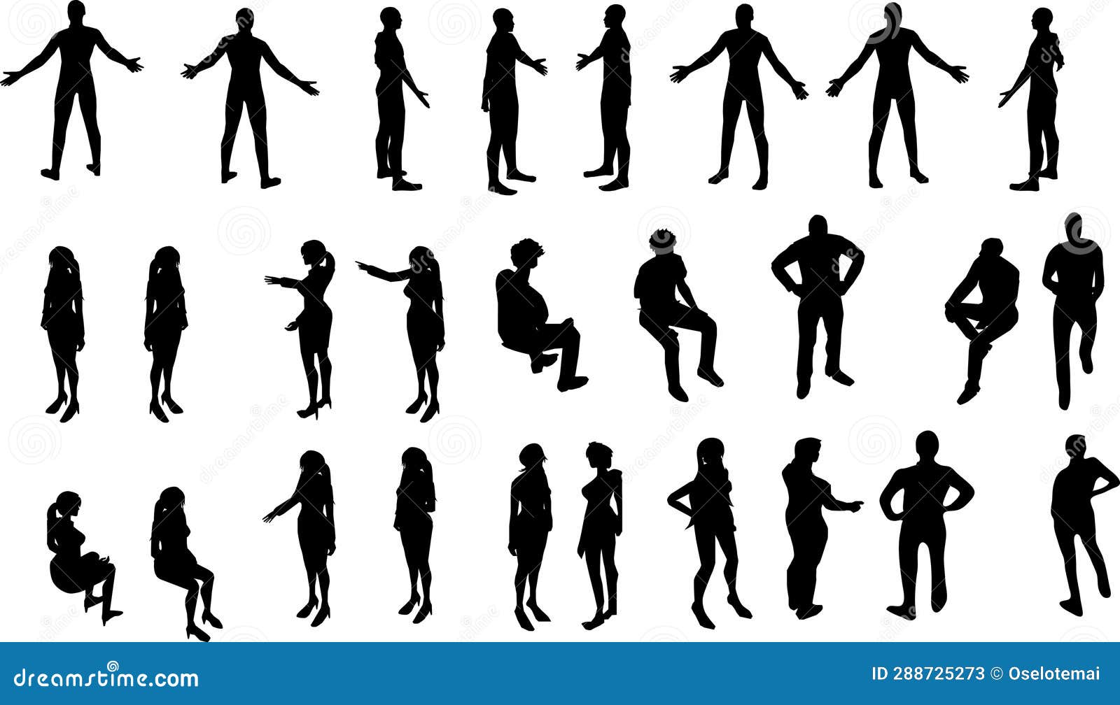 Shadow People in Various Gestures,vector Silhouettes of Men and a Women ...