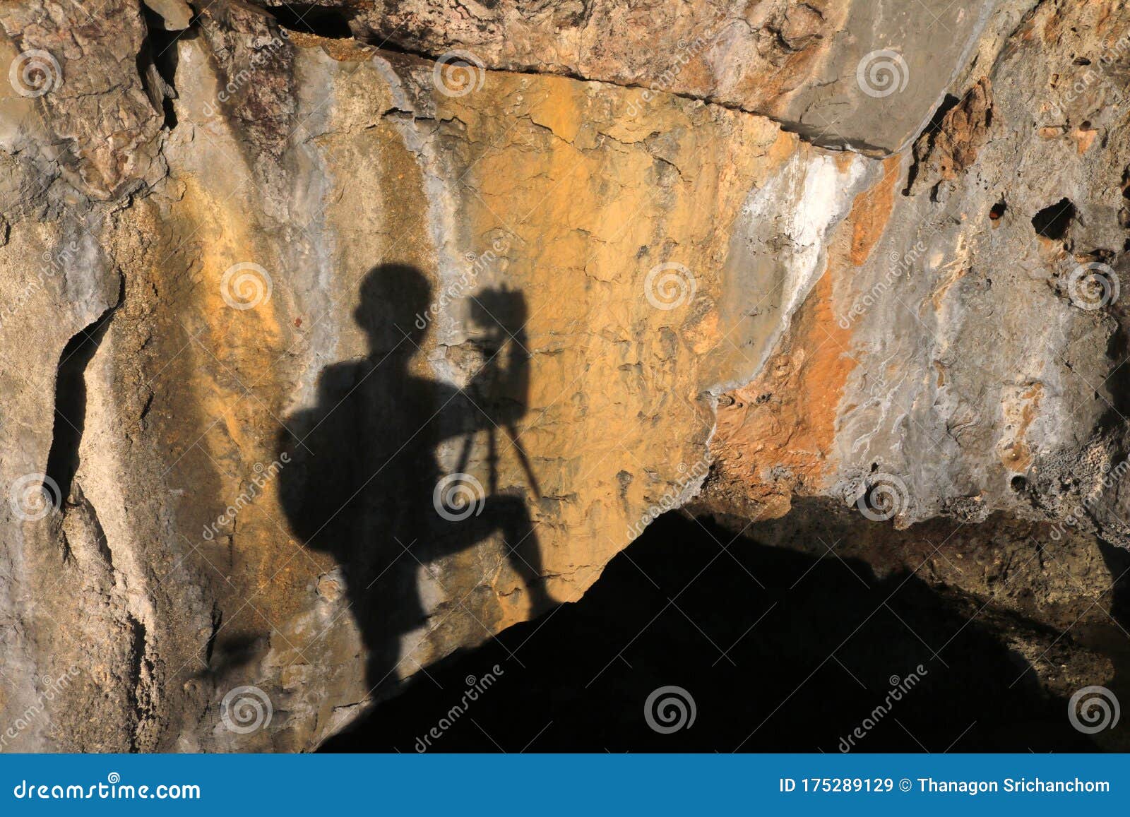 The Shadow of the Photographer on the Limestone Cave Wall Stock Image ...