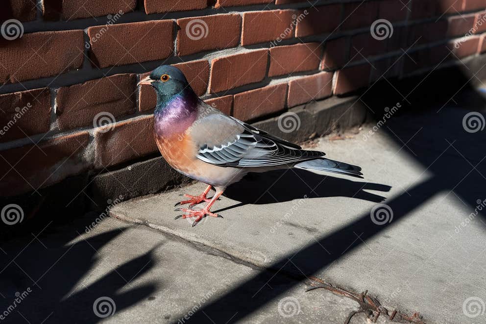 Shadow of a Pigeon on a Brick Wall, with Graffiti in the Background ...
