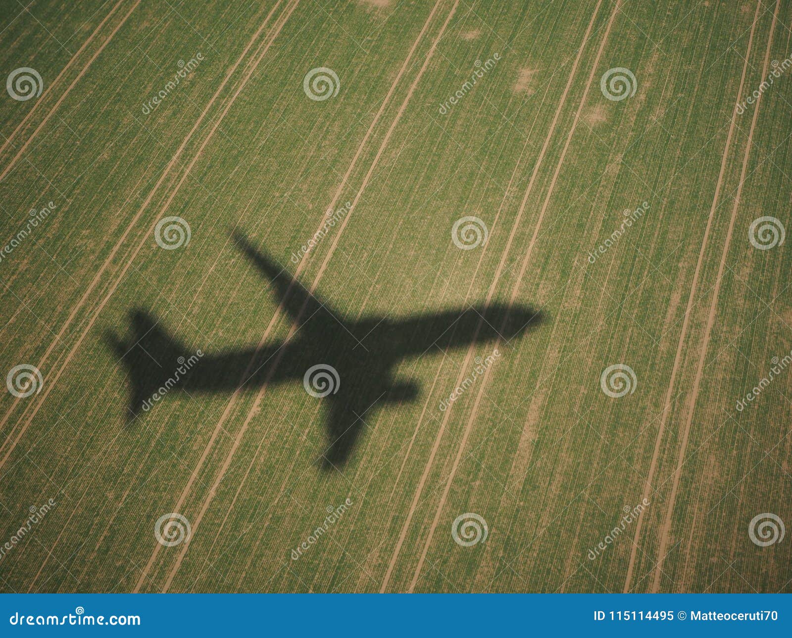 Shadow of the Plane in the Fields during the Landing Stock Image ...