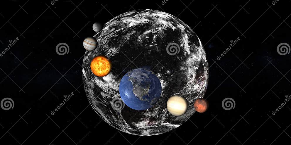 Shadow of Planet Earth with Solar System Planets Stock Illustration ...