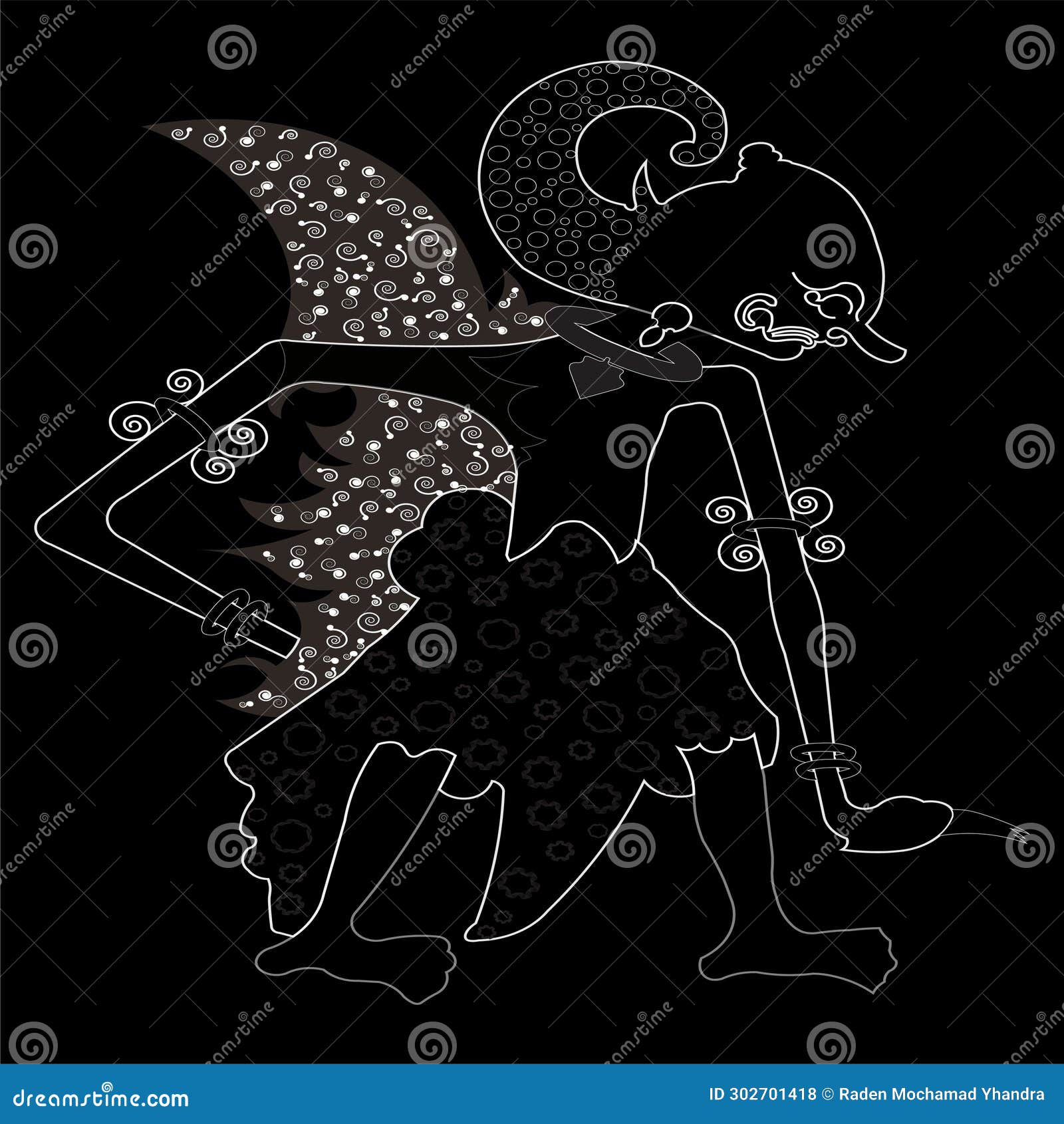 Black and White Arjuna Shadow Puppet Java Stock Illustration ...