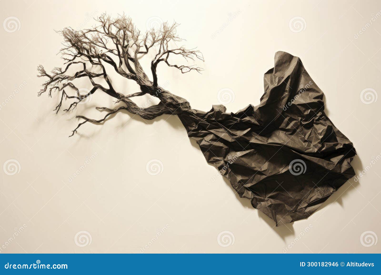 A Shadow Puppet of a Tree on a Crumpled Piece of Paper Stock Photo ...