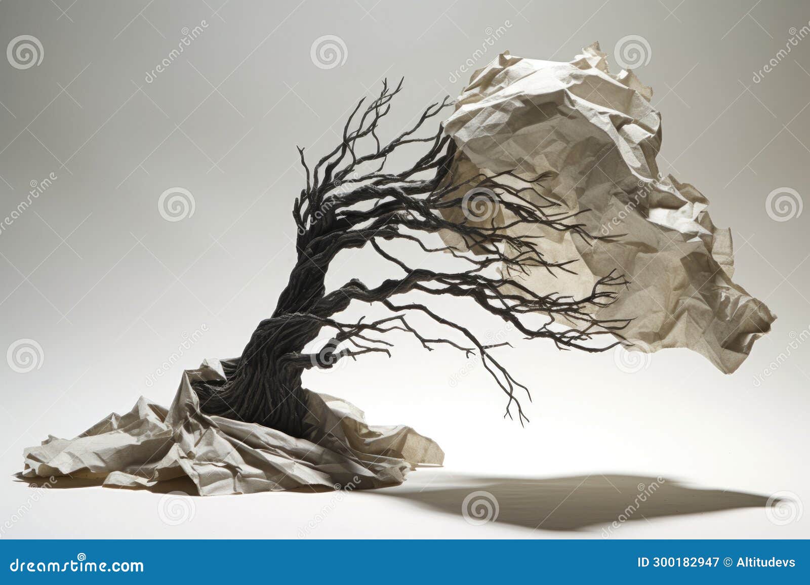 A Shadow Puppet of a Tree on a Crumpled Piece of Paper Stock Image ...
