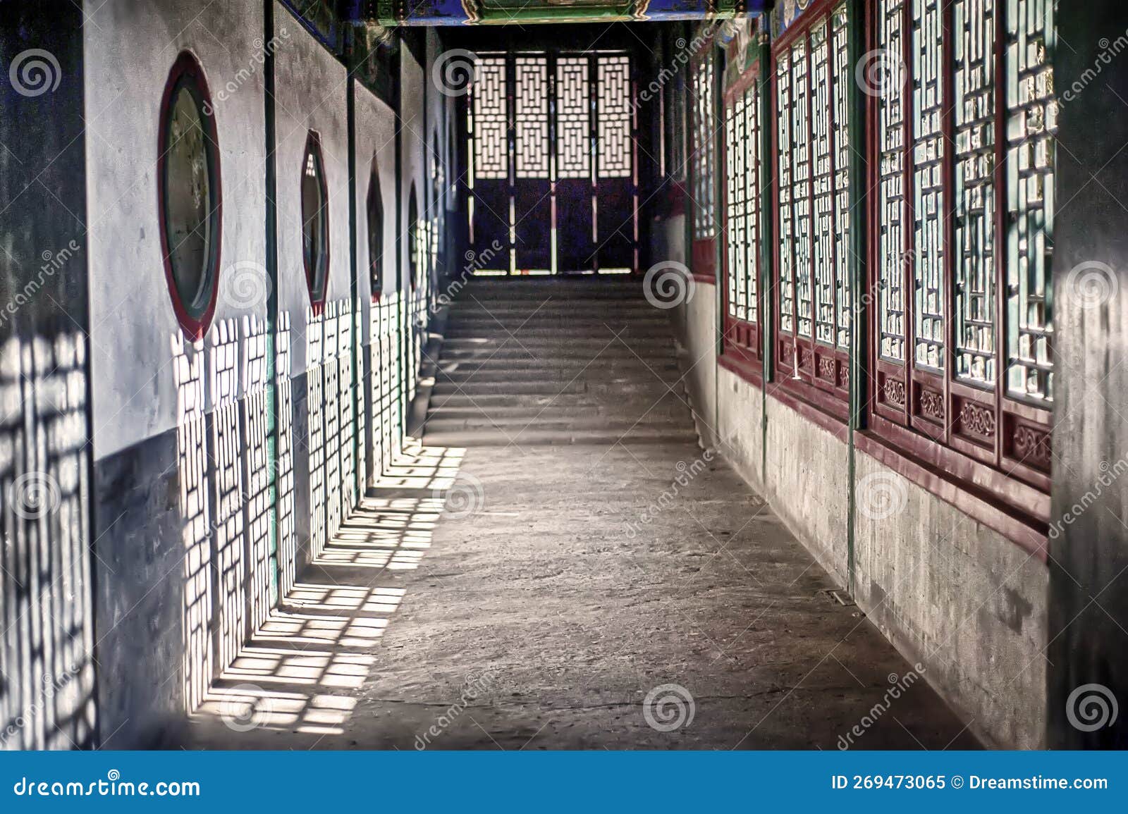 The Shadow of the Round and Ancient Corridor Window Cast on the Mottled ...