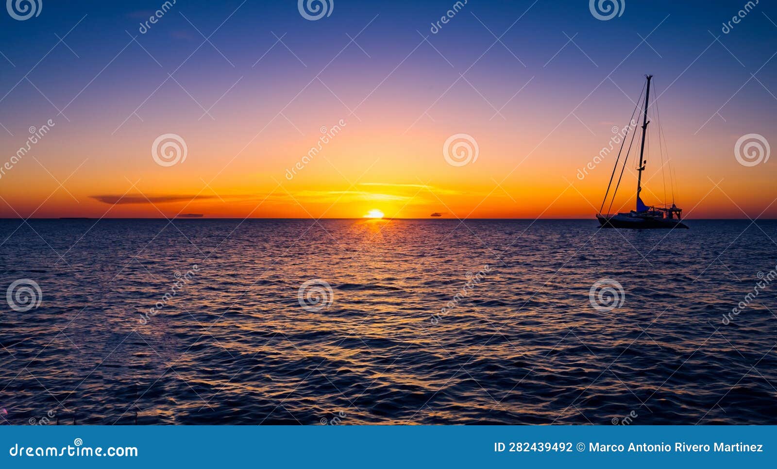Shadow Sailboat Ship that is Seen in the Distance in the Sea Stock ...