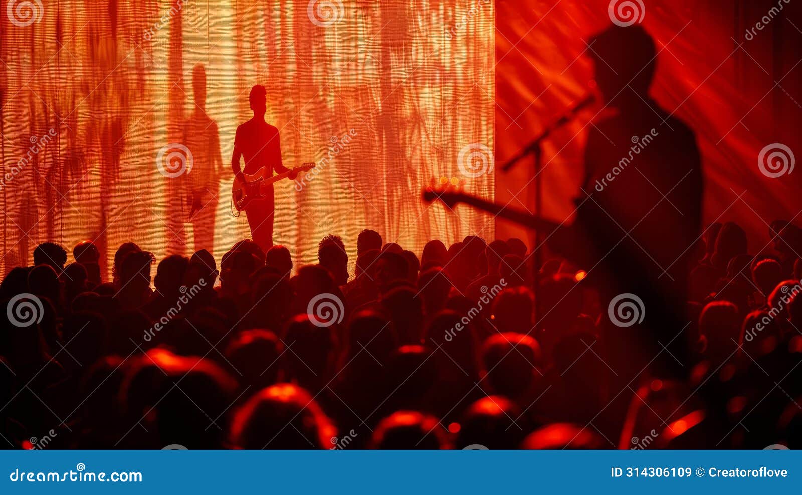 Shadow of Singer Singing in Auditorium with Red Spotlights Stock ...