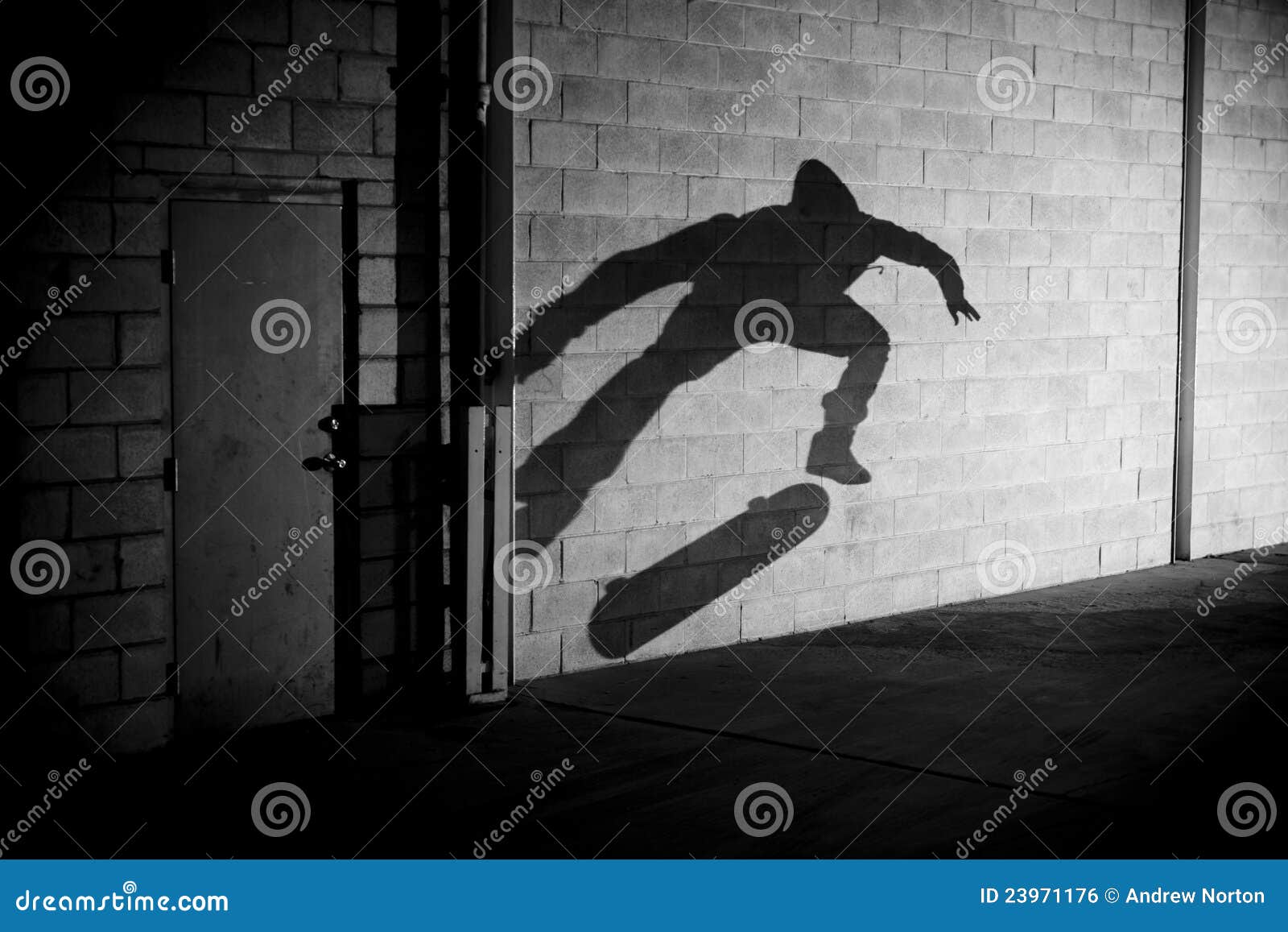 Shadow skateboarder stock photo. Image of jump, wall - 23971176