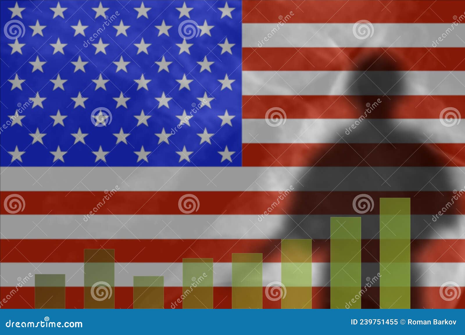 The Shadow of a Soldier on the Background of the American Flag ...