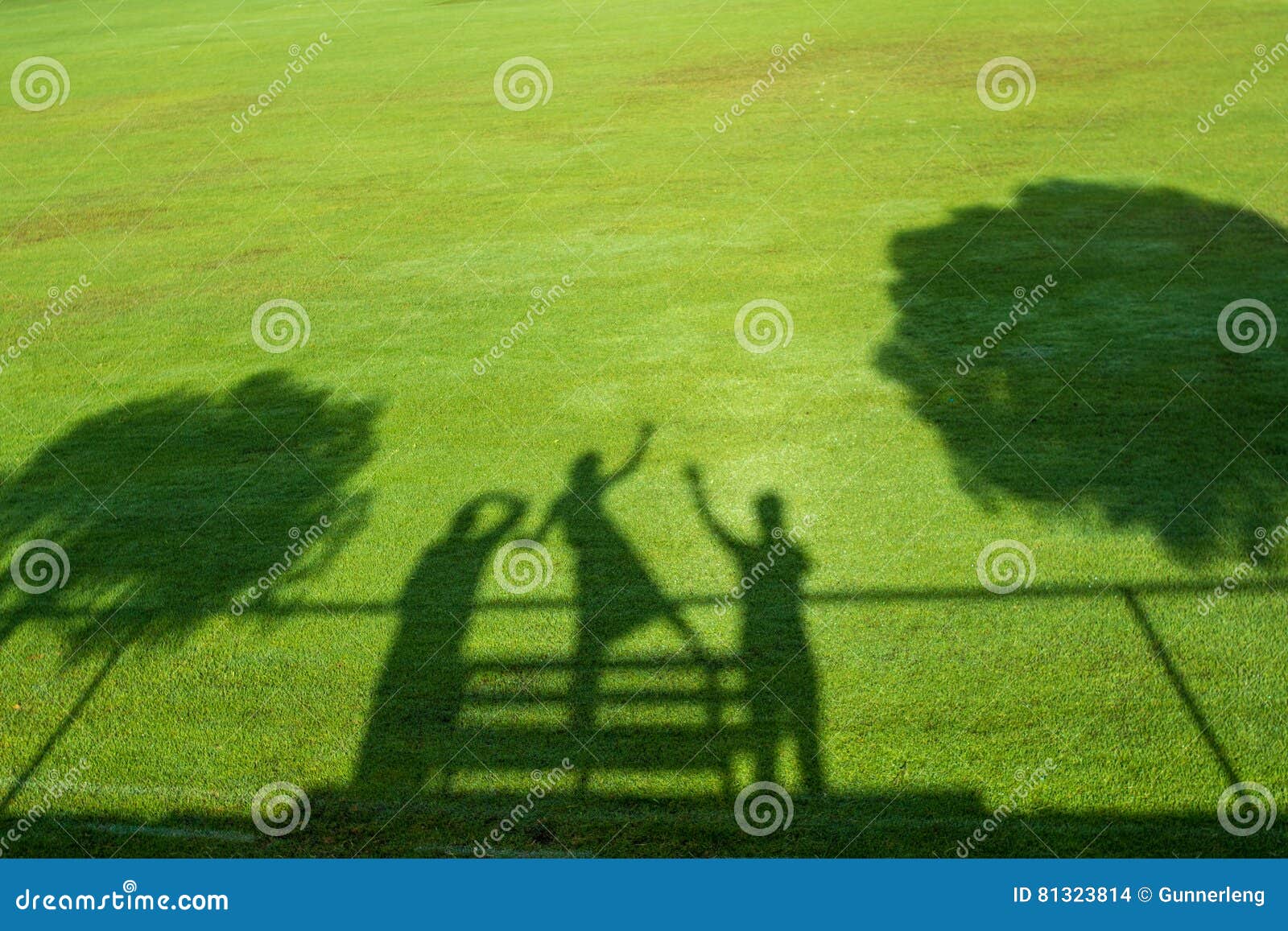 Shadow of Three People and Tree in Green Grass Stock Photo - Image of ...