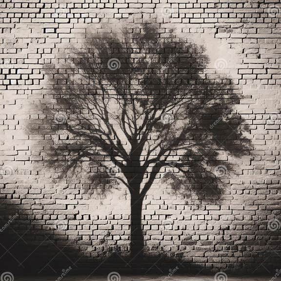 The Shadow of a Tree on a Brick Wall. Stock Photo - Image of tree ...