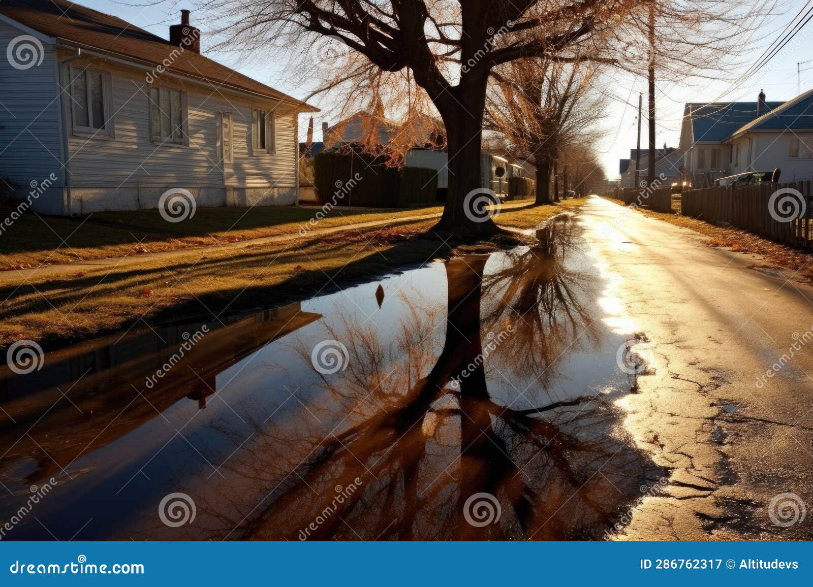 Shadow of a Tree Cast Over a Puddle on a Sunny Day Stock Image - Image ...